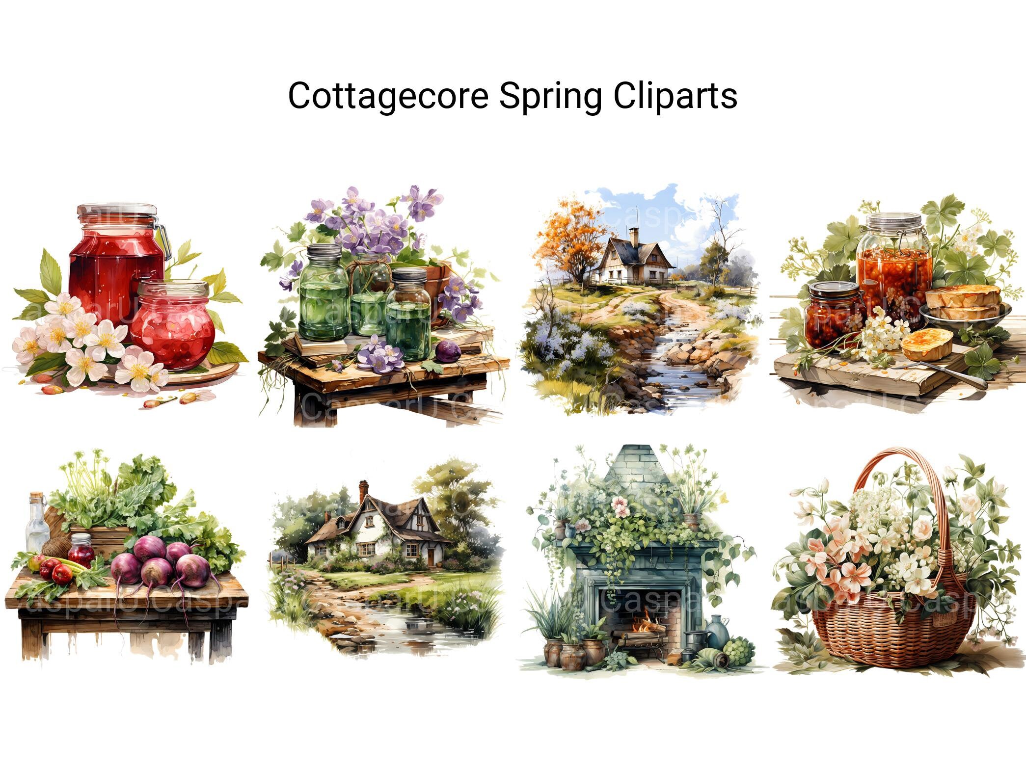 Cottagecore Spring Clipart Bundle - 40 Watercolor Pngs - Digital ...