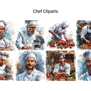 Chef Clipart Bundle - 66 Work Watercolor Pngs - Digital Drawings ...