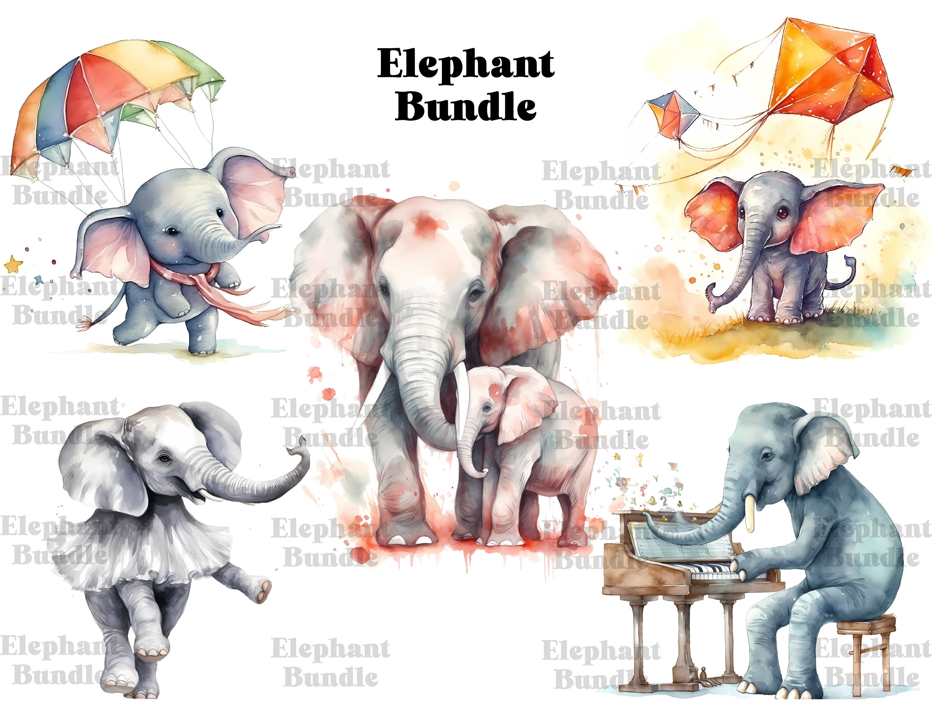 Elephant Clipart Collection 22 Watercolor Elephant Pngs - Etsy