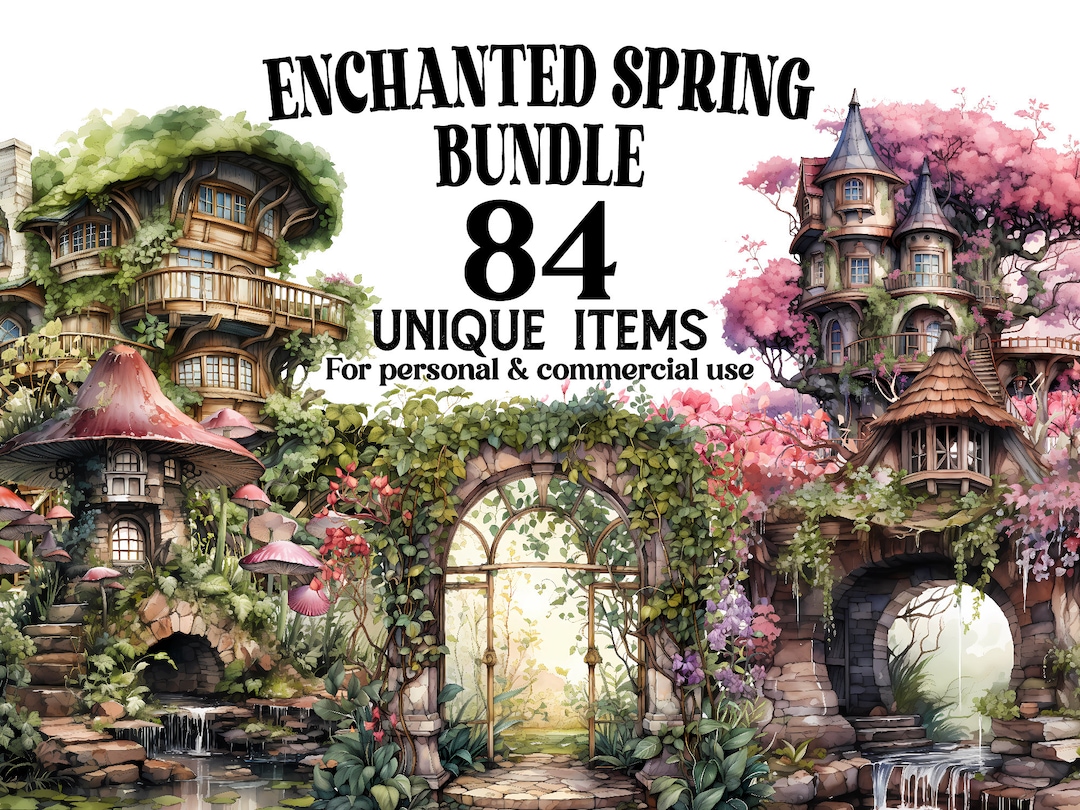 Enchanted Spring Clipart Bundle - 84 Watercolor Pngs - Digital Drawings ...