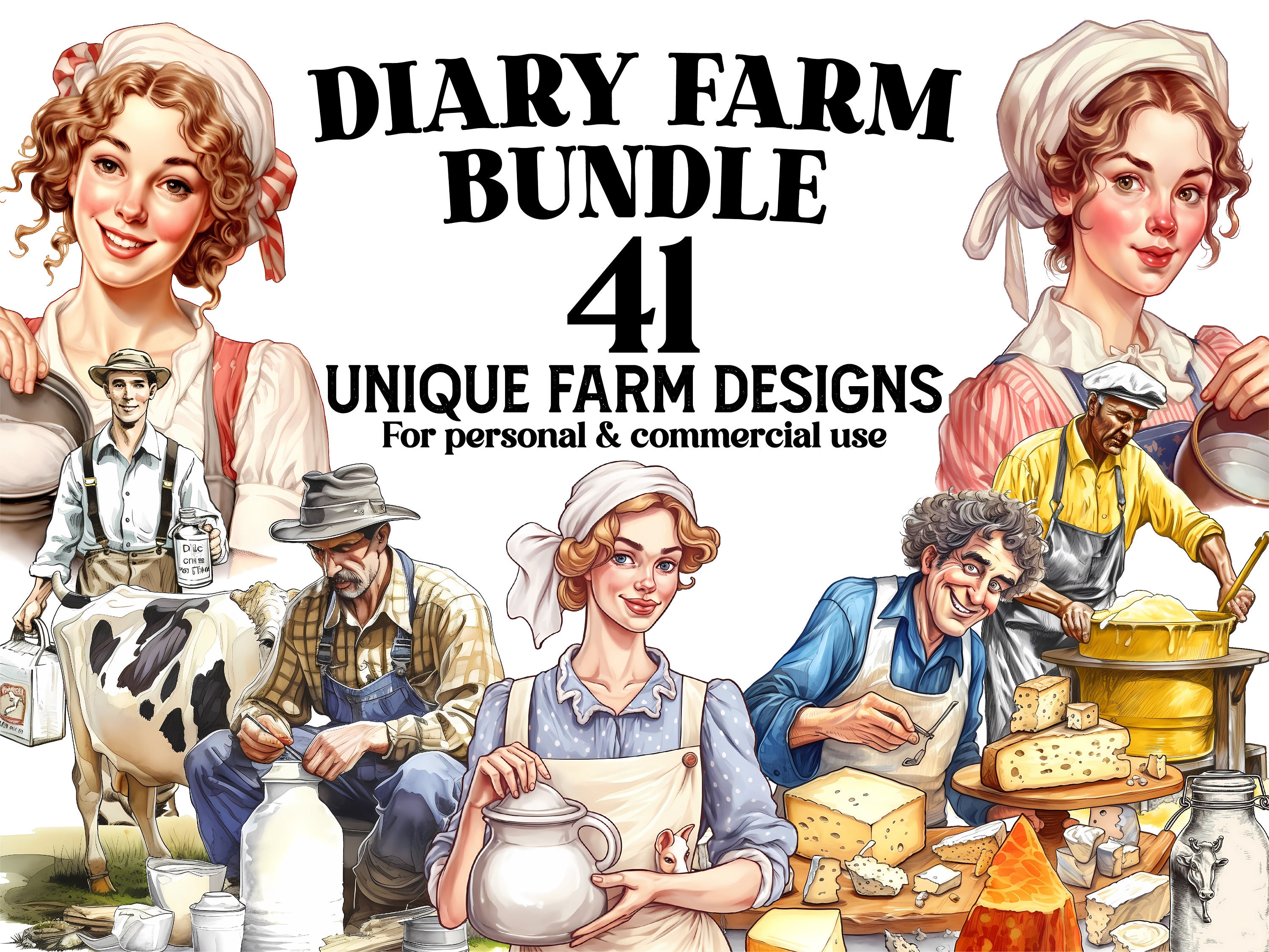 Diary Farming Clipart Big Bundle 41 Diary Farm Pngs Digital Download ...