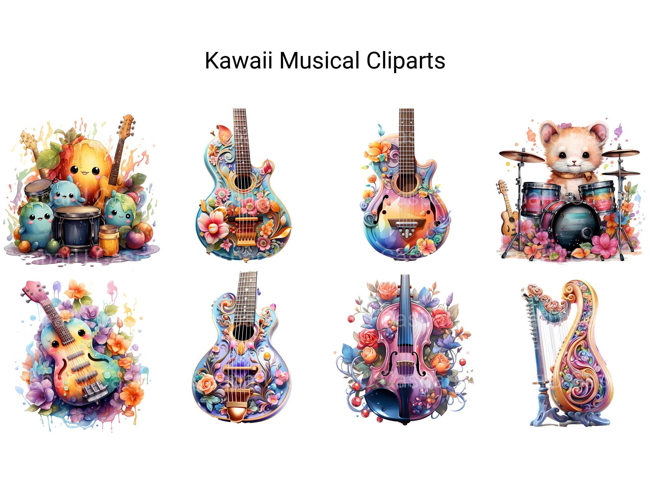 Kawaii Musical Clipart Bundle 62 Kawaii Watercolor Pngs Digital ...