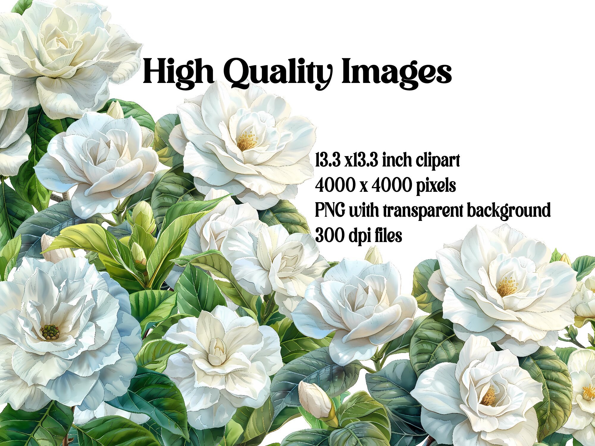Gardenias Flowers Clipart Bundle 80 Watercolor Floral Pngs Digital ...