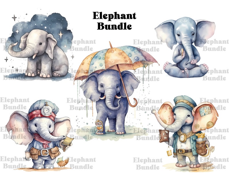 Elephant Clipart Collection 22 Watercolor Elephant Pngs - Etsy