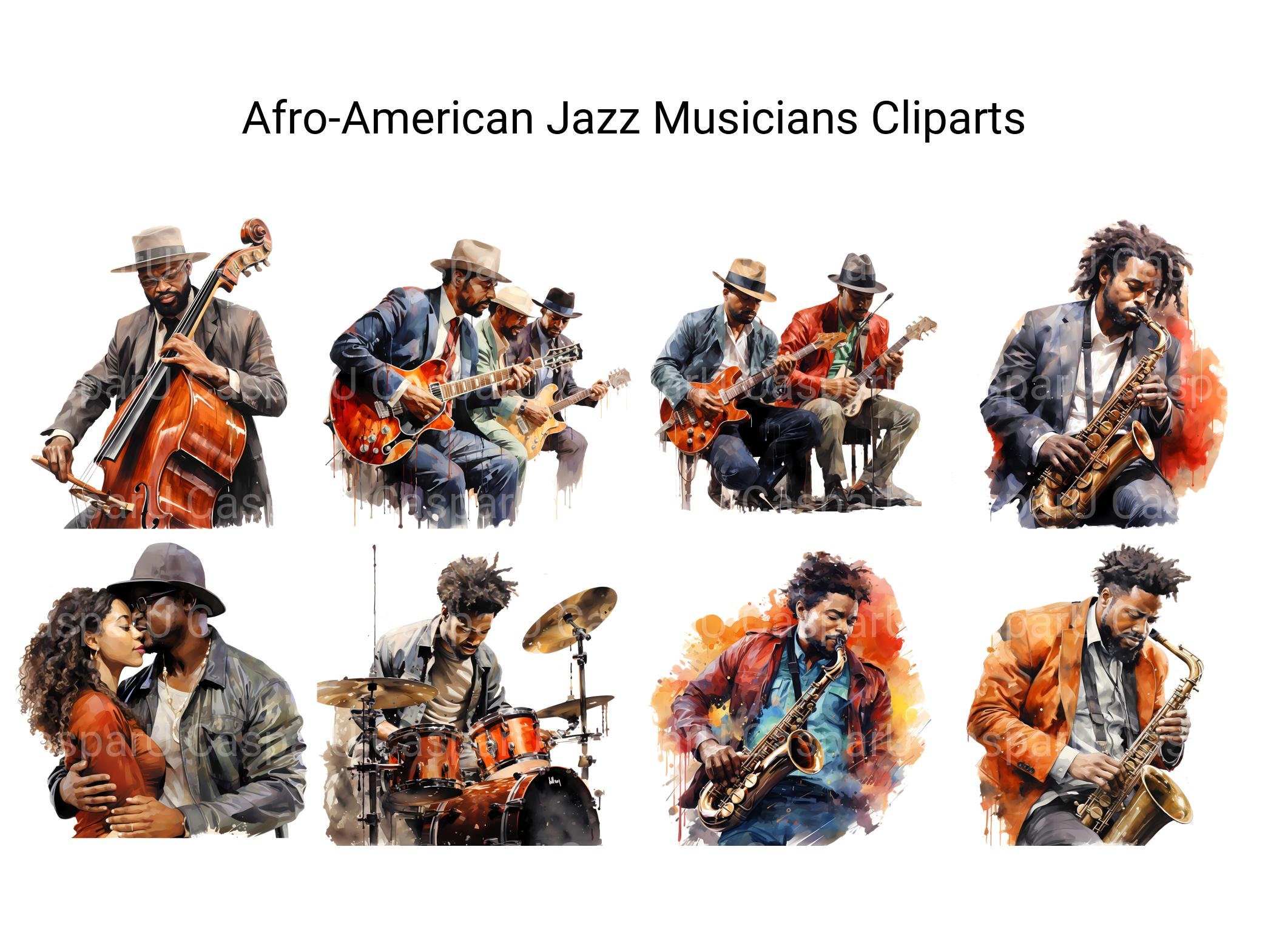 Afro-american Jazz Musicians Clipart Bundle - 28 Afro American Art Pngs ...