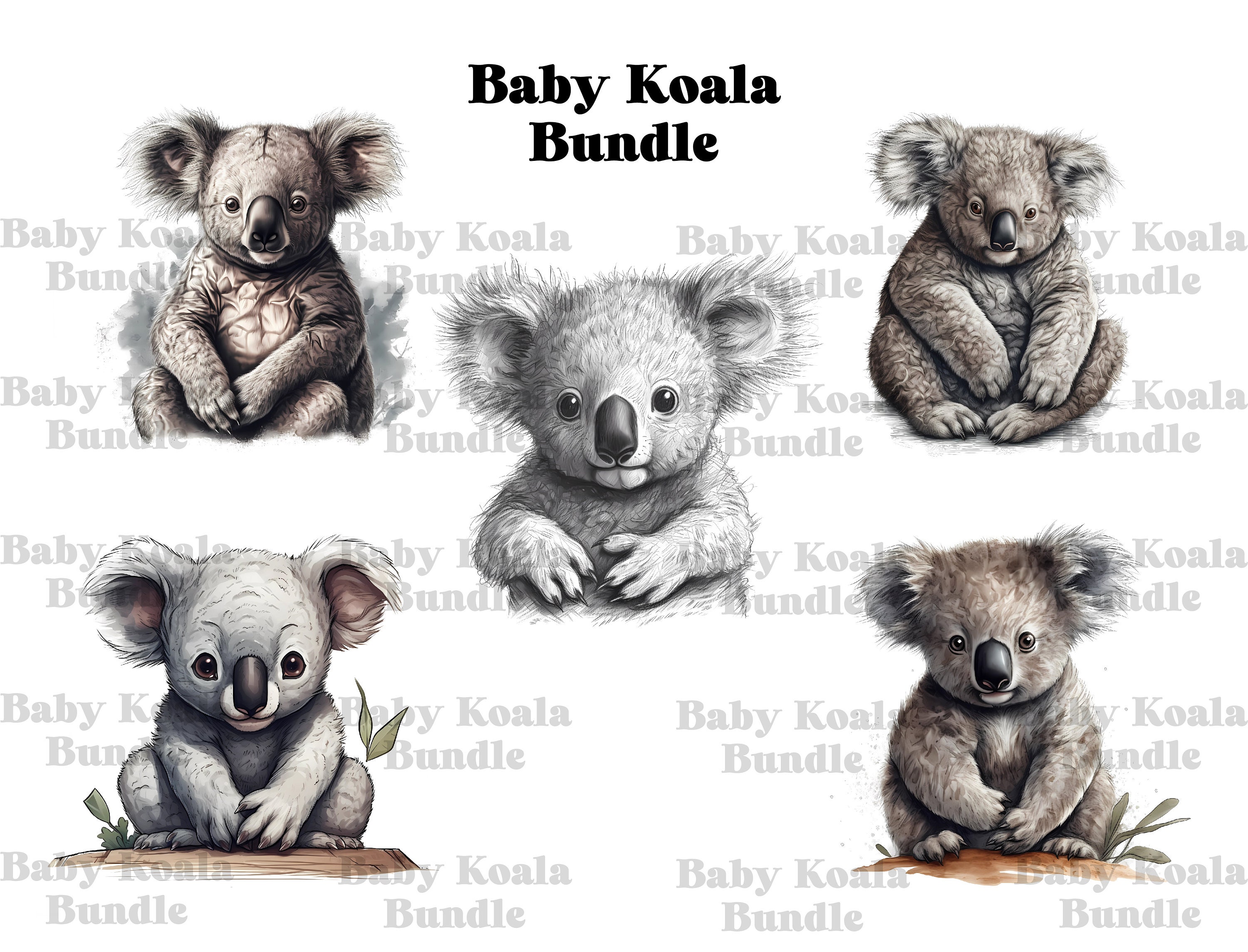 Baby Koala Clipart Bundle 30 Watercolor Baby Koala Baers Pngs for Koala ...