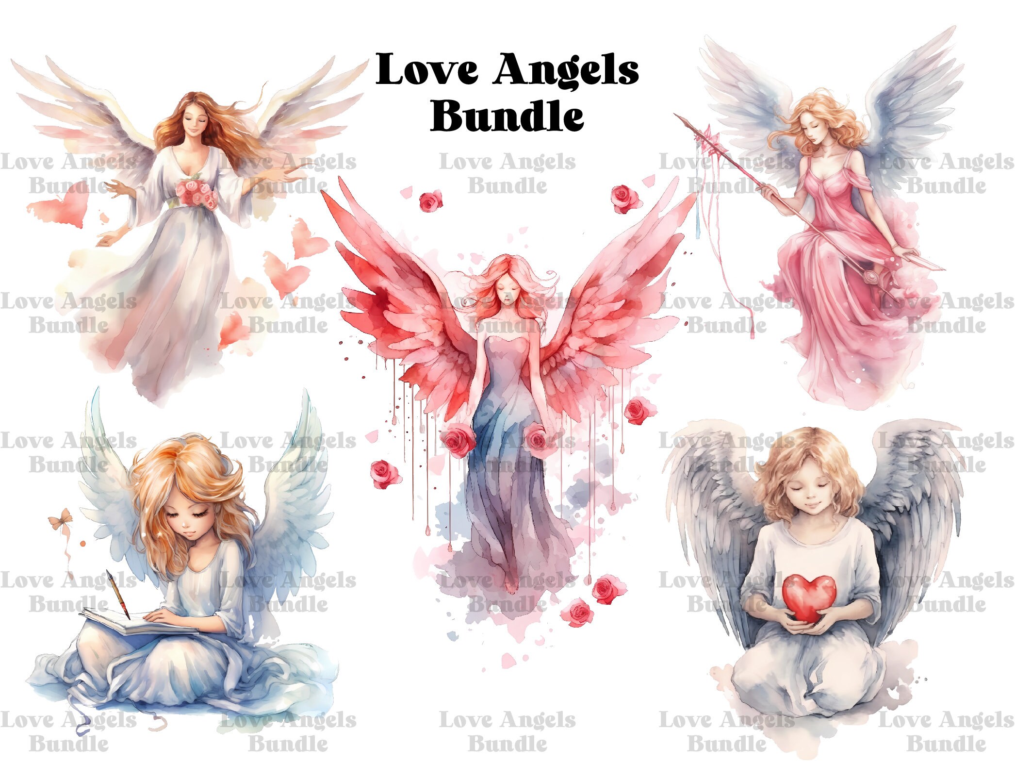 Love Angel Clipart Bundle 32 Heart Angels as Watercolor PNG - Etsy