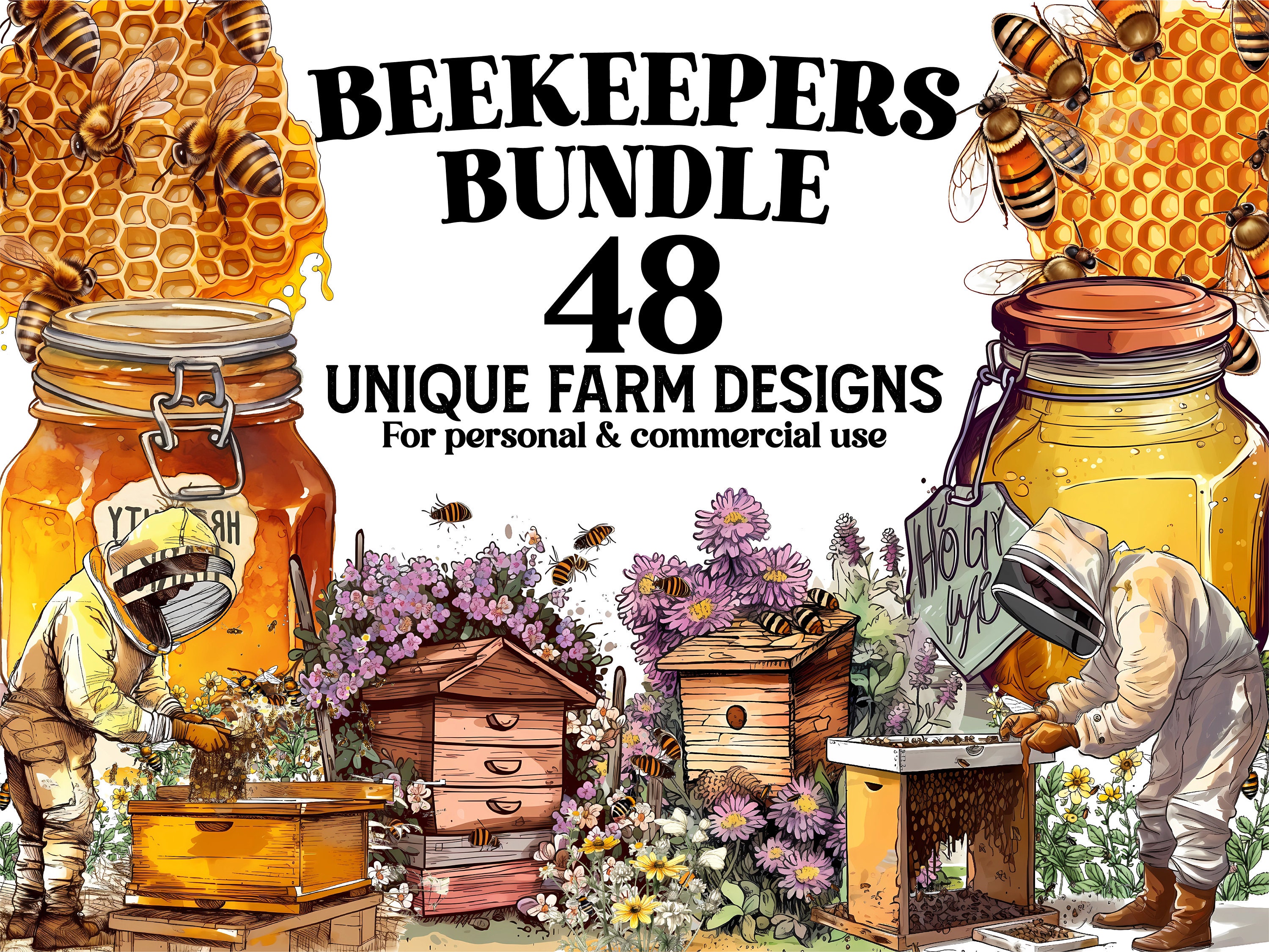 Beekeeper Farm Clipart Big Bundle 48 Beekeepers Pngs Digital Download for Beekeeper Farmers ...