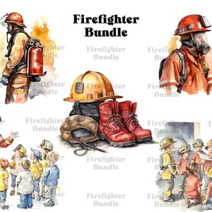 Firefighter Clipart Bundle - 27 Watercolor Fire Rescue Pngs - Perfect ...