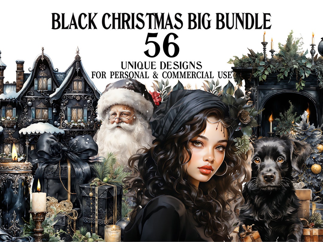 Black Christmas Clipart Bundle 56 Christmas Pngs Clip Art Fordecor ...