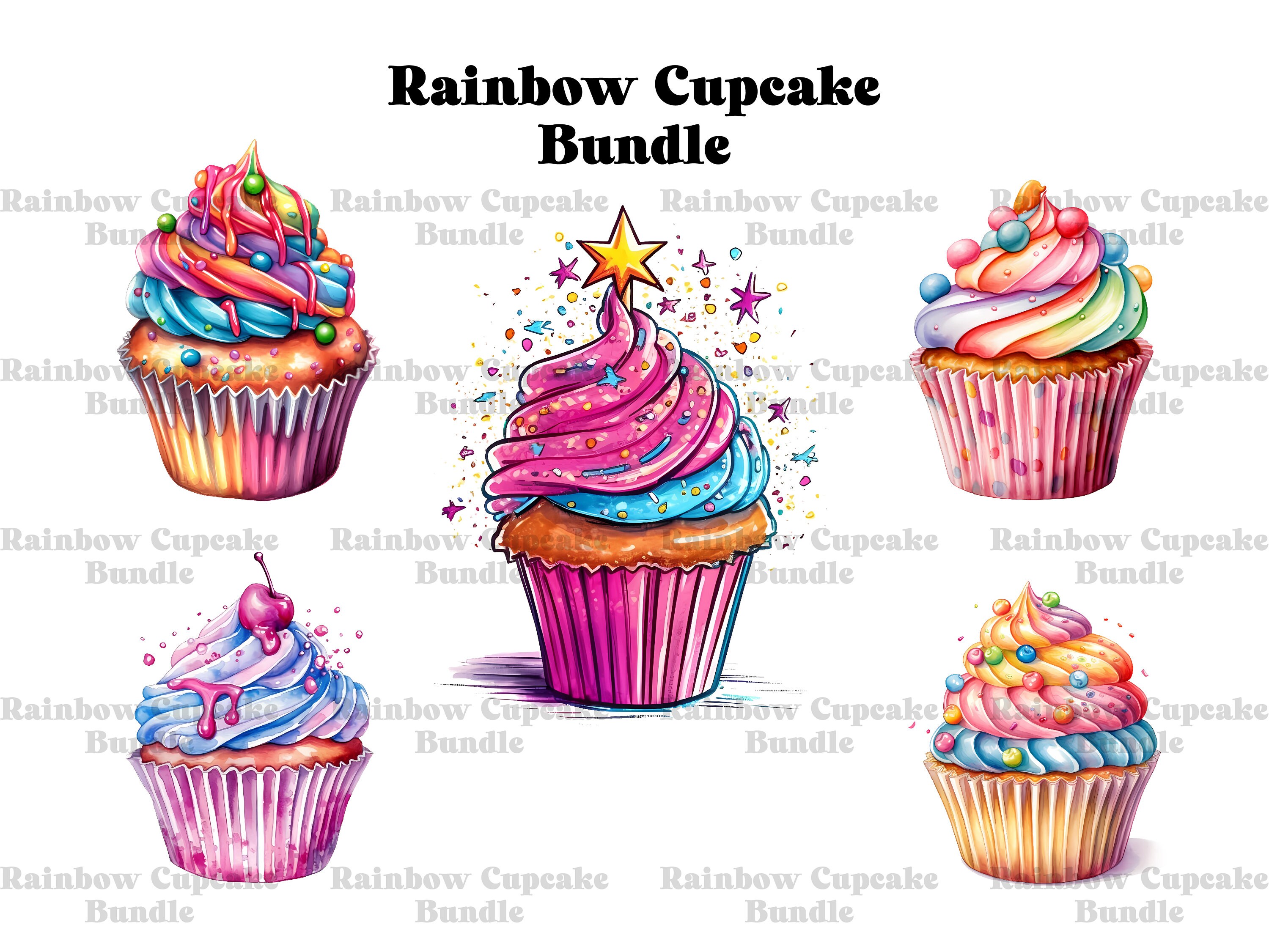 Rainbow Cupcake Bundle 47 Rainbow Cupcakes as Watercolor Pngs Cupcake ...