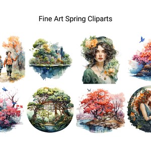 Fine Art Spring Clipart Bundle - 58 Watercolor Pngs - Digital Drawings ...