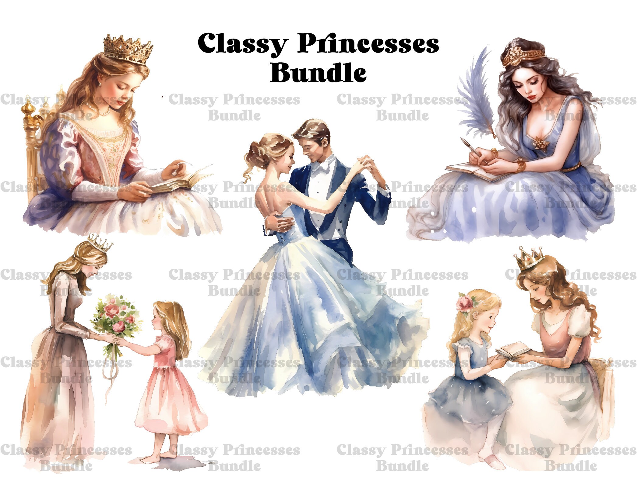 Classy Princess Clipart Bundle 32 Classic Princesses Pngs Digital ...
