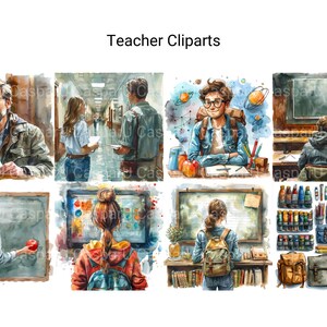 Teacher Clipart Bundle - 74 Work Watercolor Pngs - Digital Drawings ...