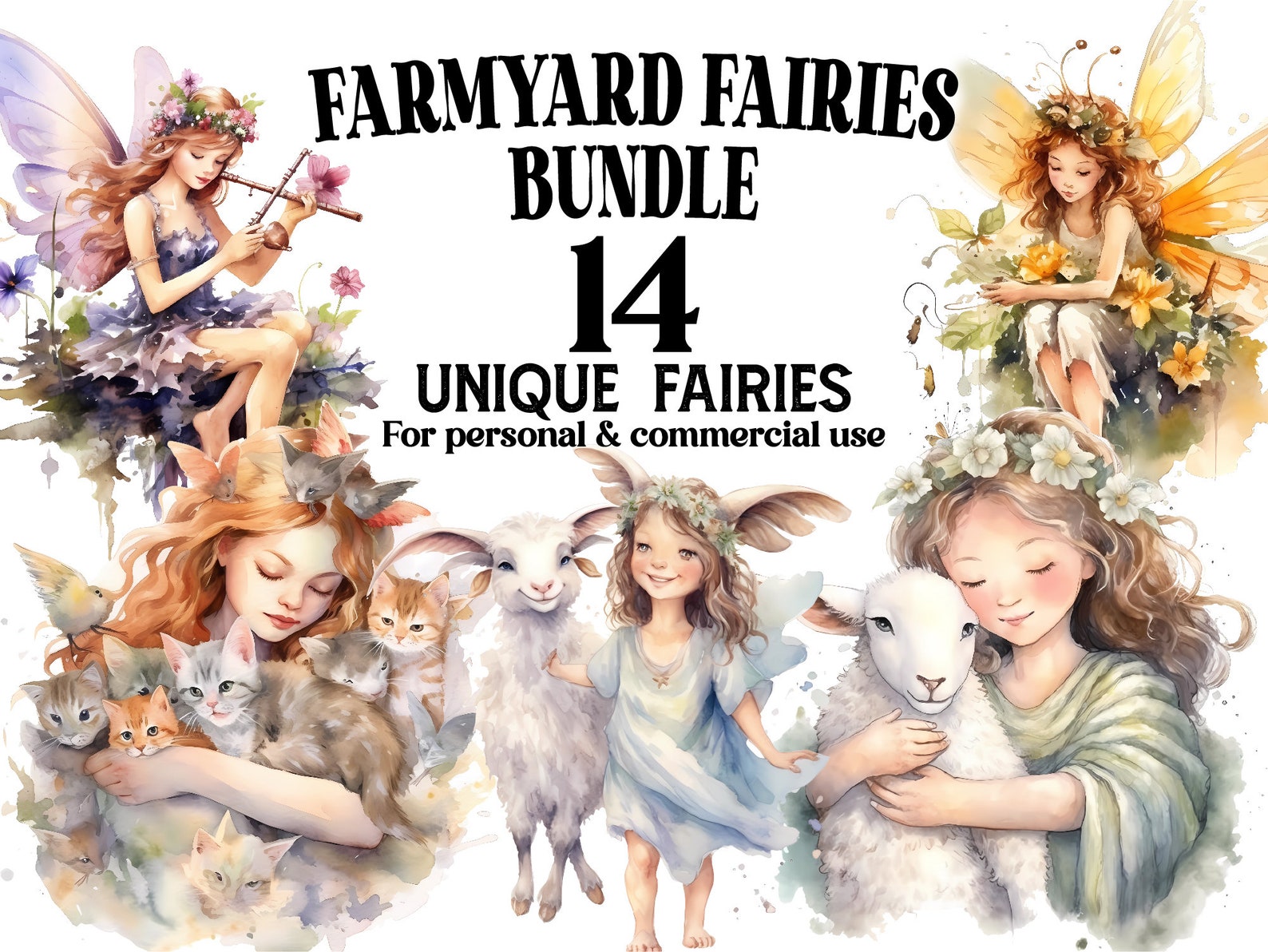 Farmyard Fairy Clipart Bundle 14 Fairies PNG Digital Download for Fairy ...
