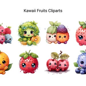 Kawaii Fruits Clipart Bundle - 92 Kawaii Watercolor Pngs - Digital ...