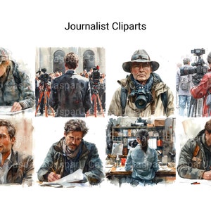 Journalist Clipart Bundle - 76 Work Watercolor Pngs - Digital Drawings ...