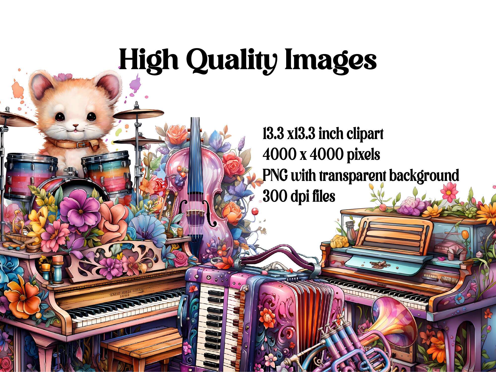 Kawaii Musical Clipart Bundle 62 Kawaii Watercolor Pngs Digital ...