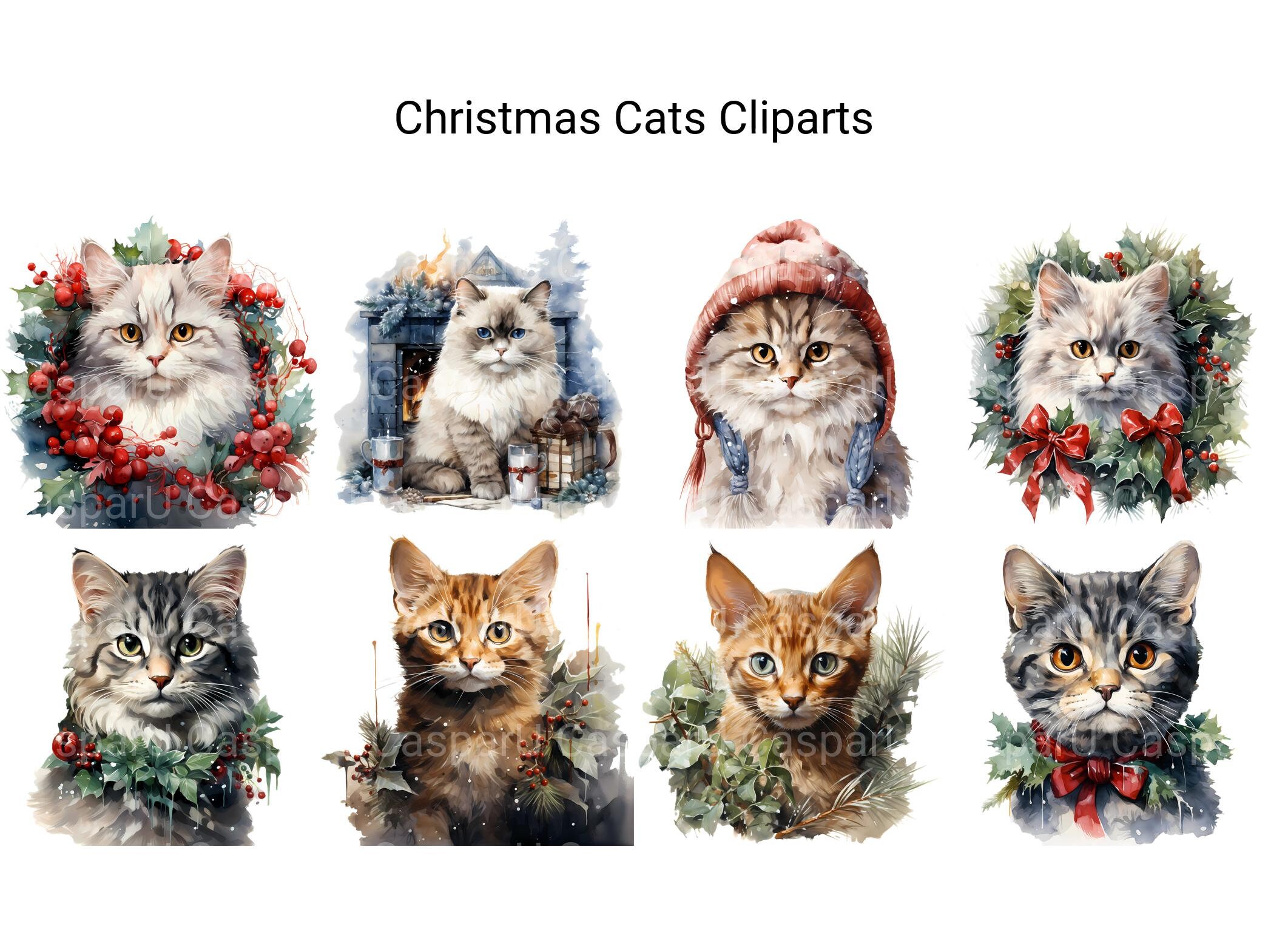 Christmas Cats Clipart Bundle 60 Christmas Pngs Clip Art Fordecor ...