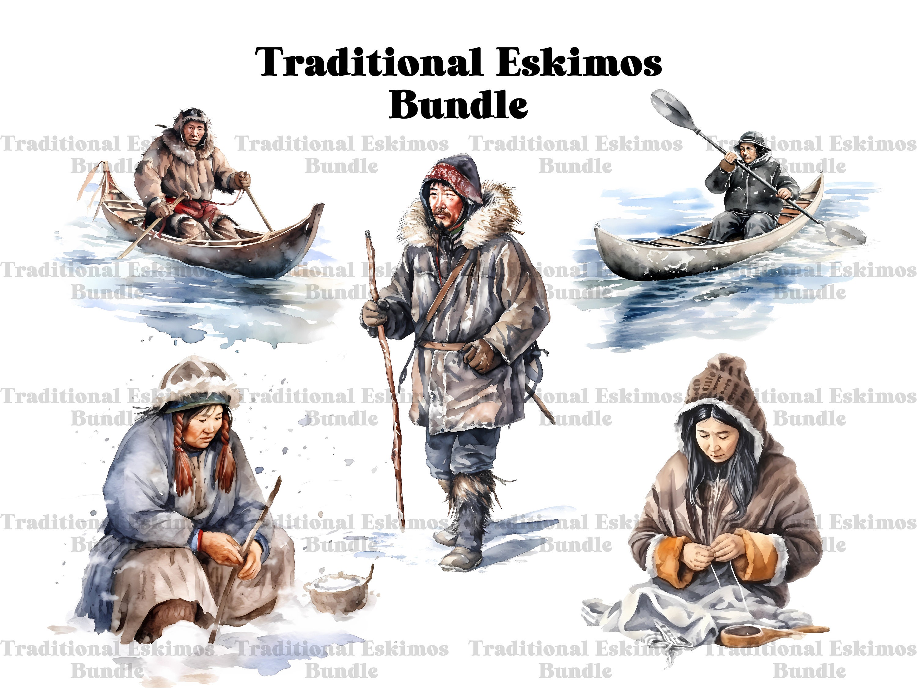 Eskimo Clipart Bundle 29 Watercolor Eskimo Pngs Digital Download for ...