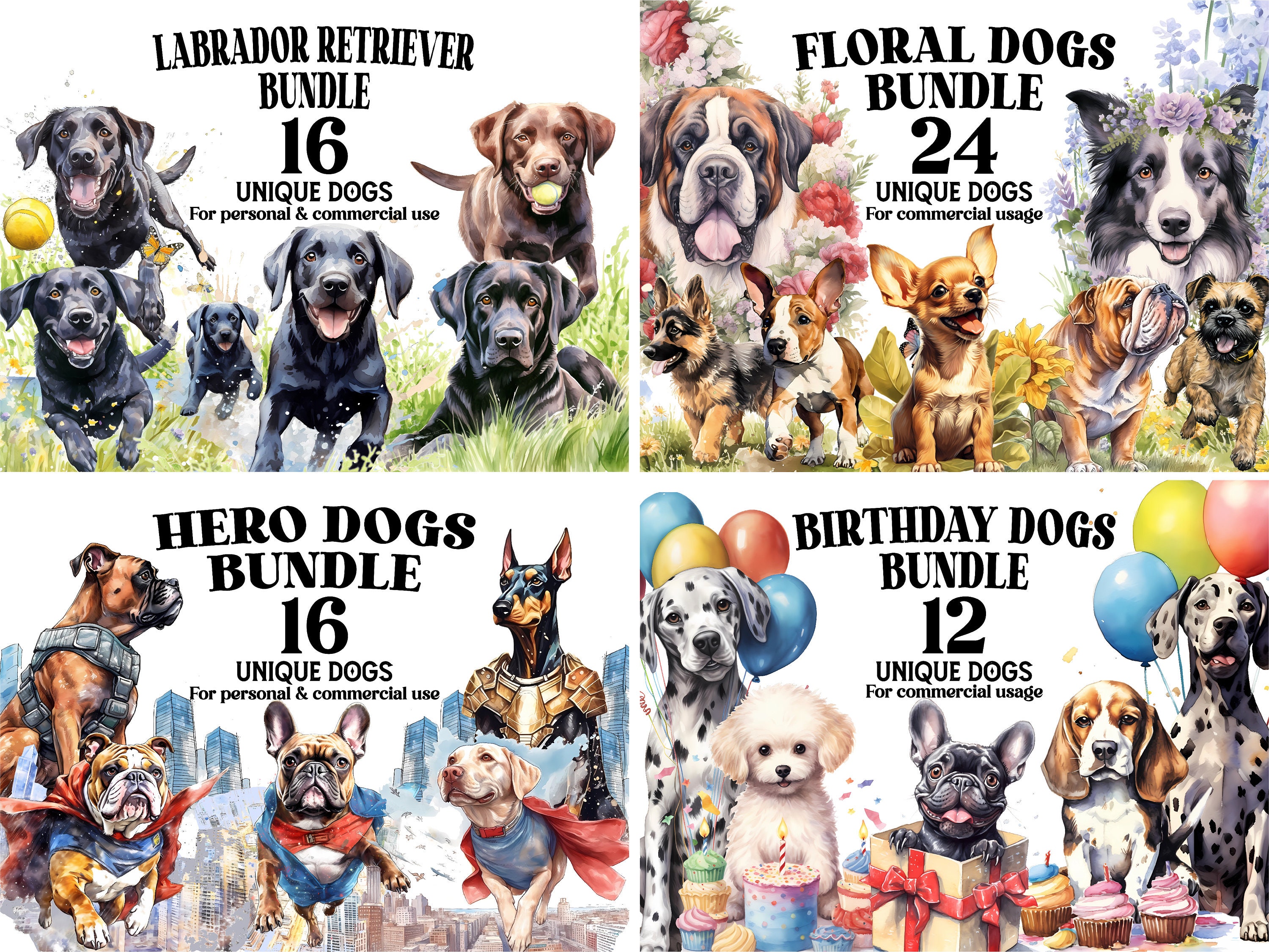 Dog Clipart Mega Bundle 172 Dogs as Watercolor PNG Ultimate Dog ...