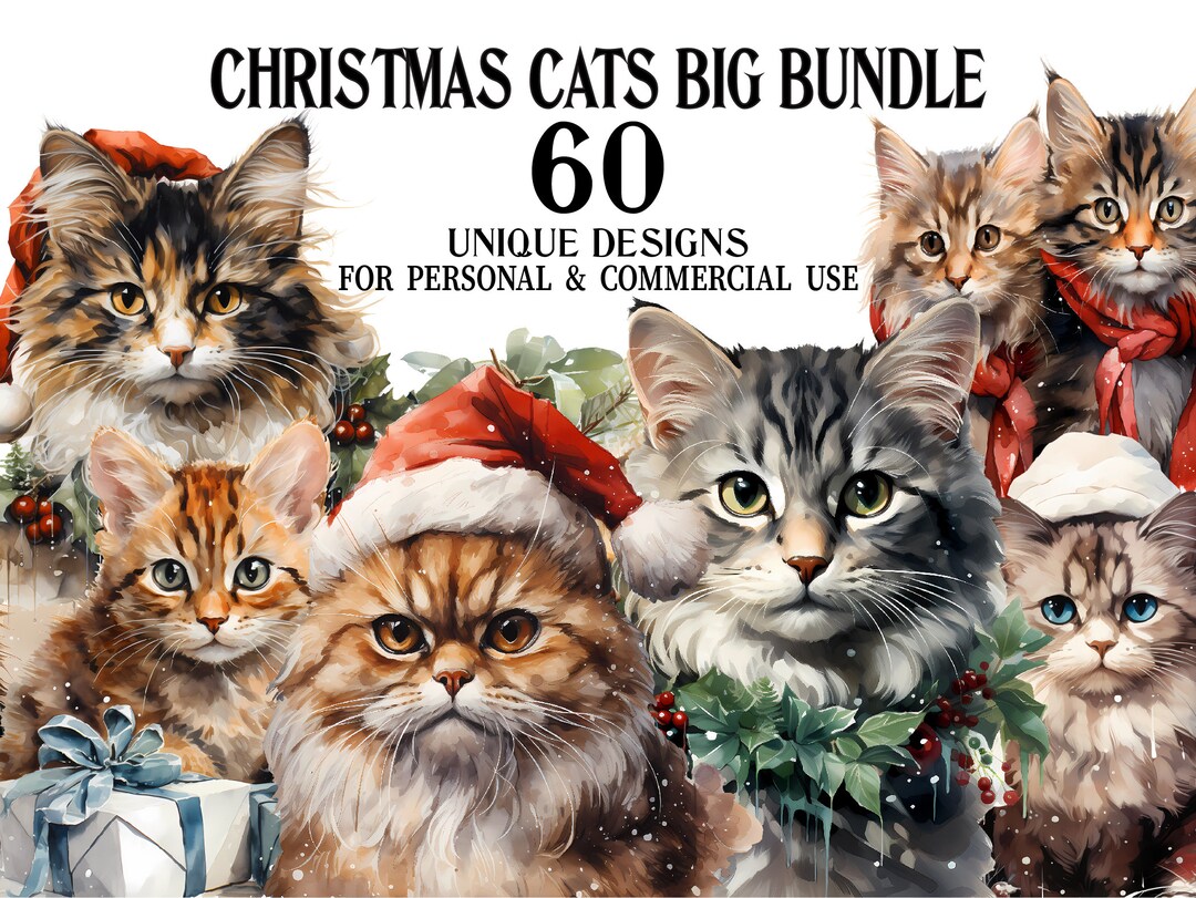 Christmas Cats Clipart Bundle 60 Christmas Pngs Clip Art Fordecor ...