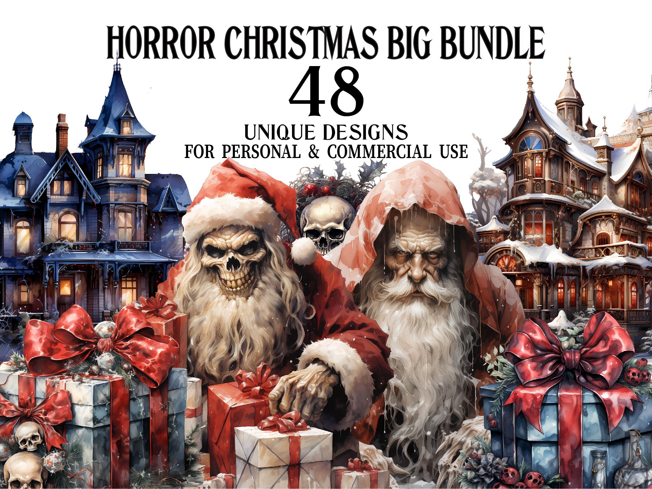Horror Christmas Clipart Bundle 48 Christmas Pngs Clip Art Fordecor ...