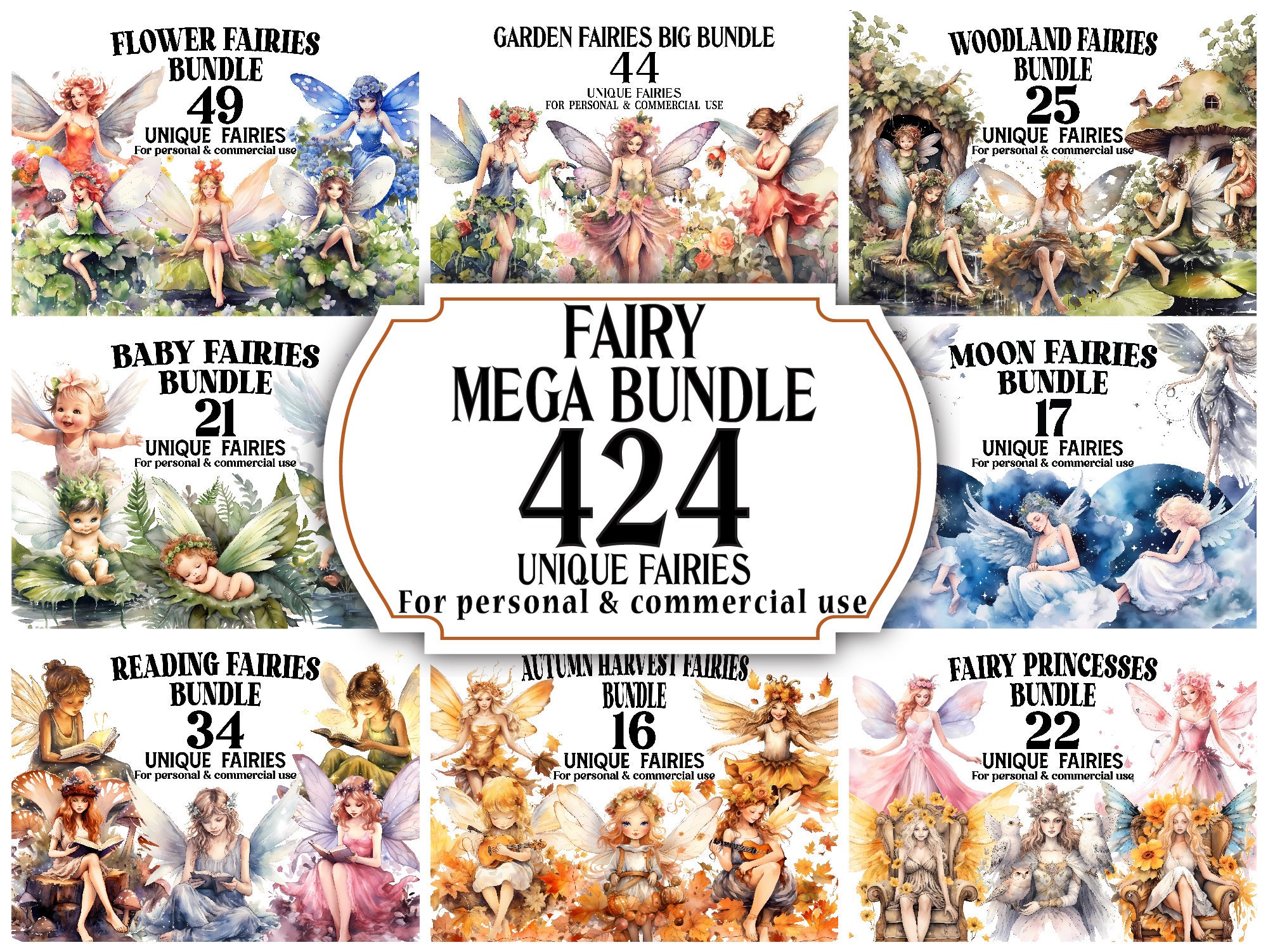 Fairy Mega Bundle 424 Fairies as Watercolor Pngs Ultimate Fairy Clip ...