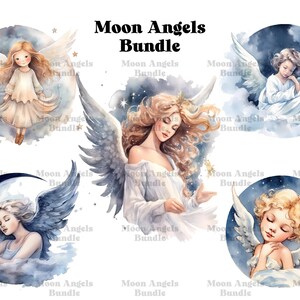 Moon Angel Clipart Bundle 14 Moon Angels as Watercolor Pngs Angel Clip ...