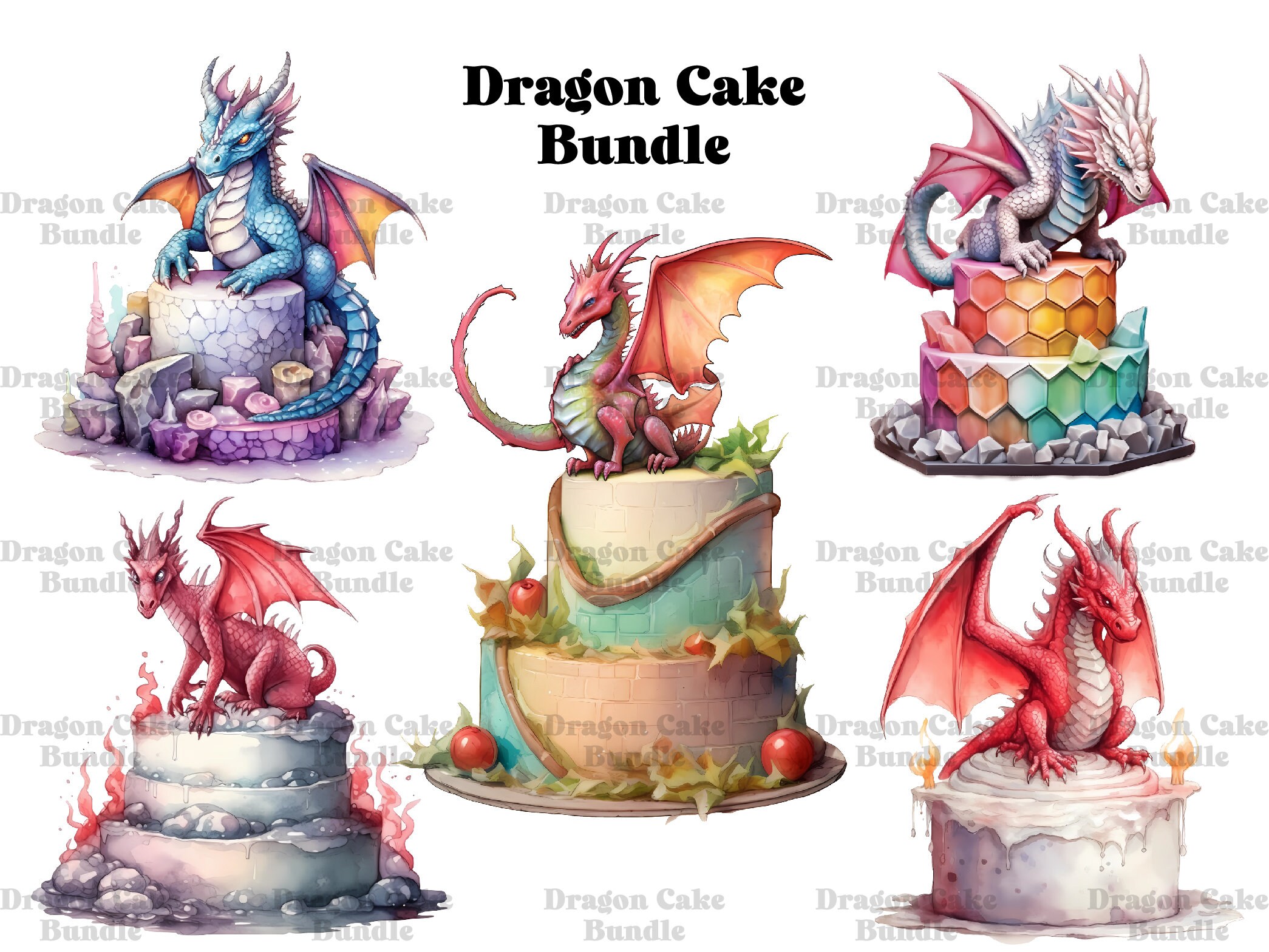 Dragon Cake Clipart Bundle 36 Dragon Decorated Cake PNG Perfect for ...