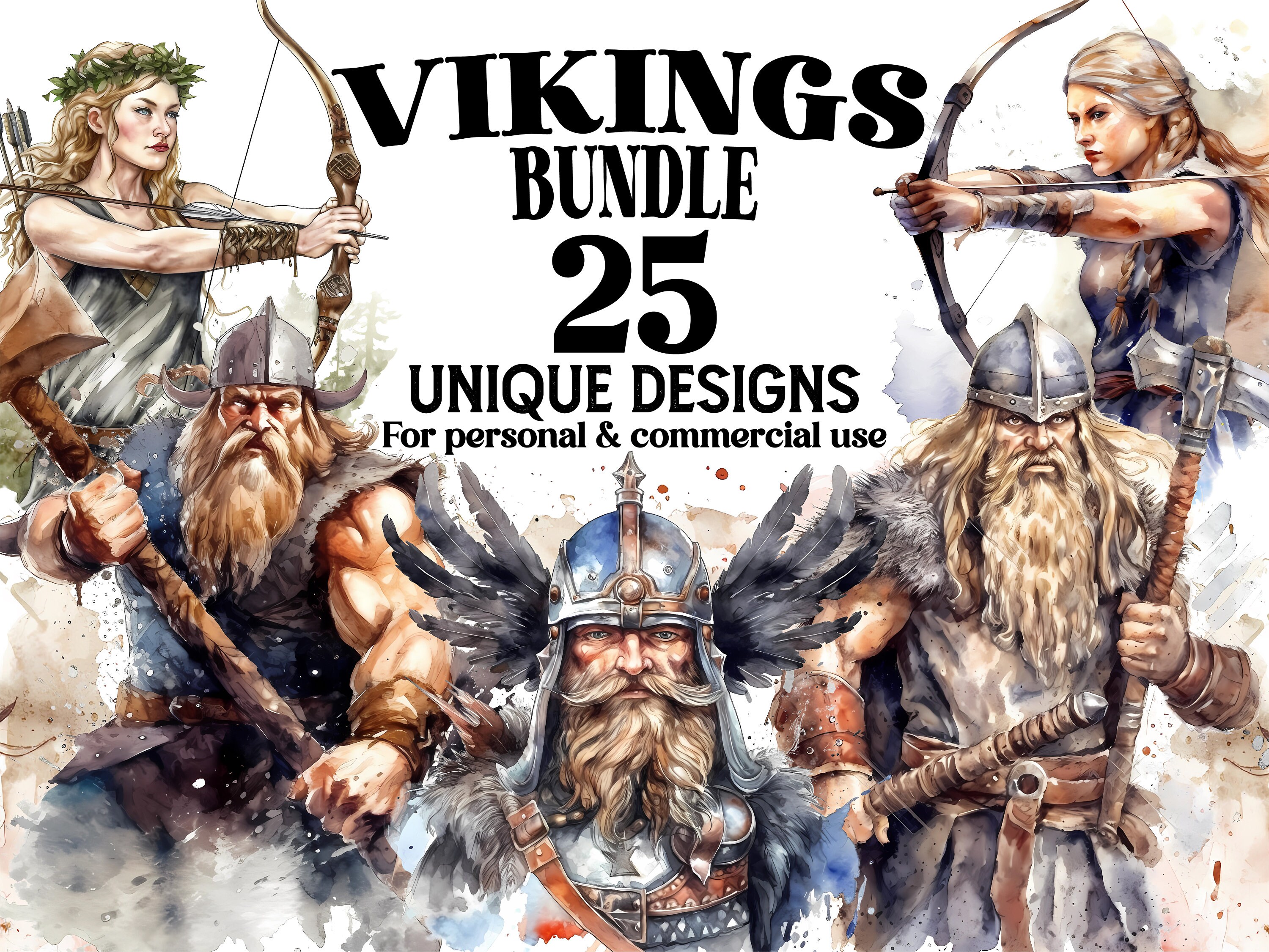 Viking Clipart Bundle - 25 Watercolor Viking Pngs - Digital Download ...