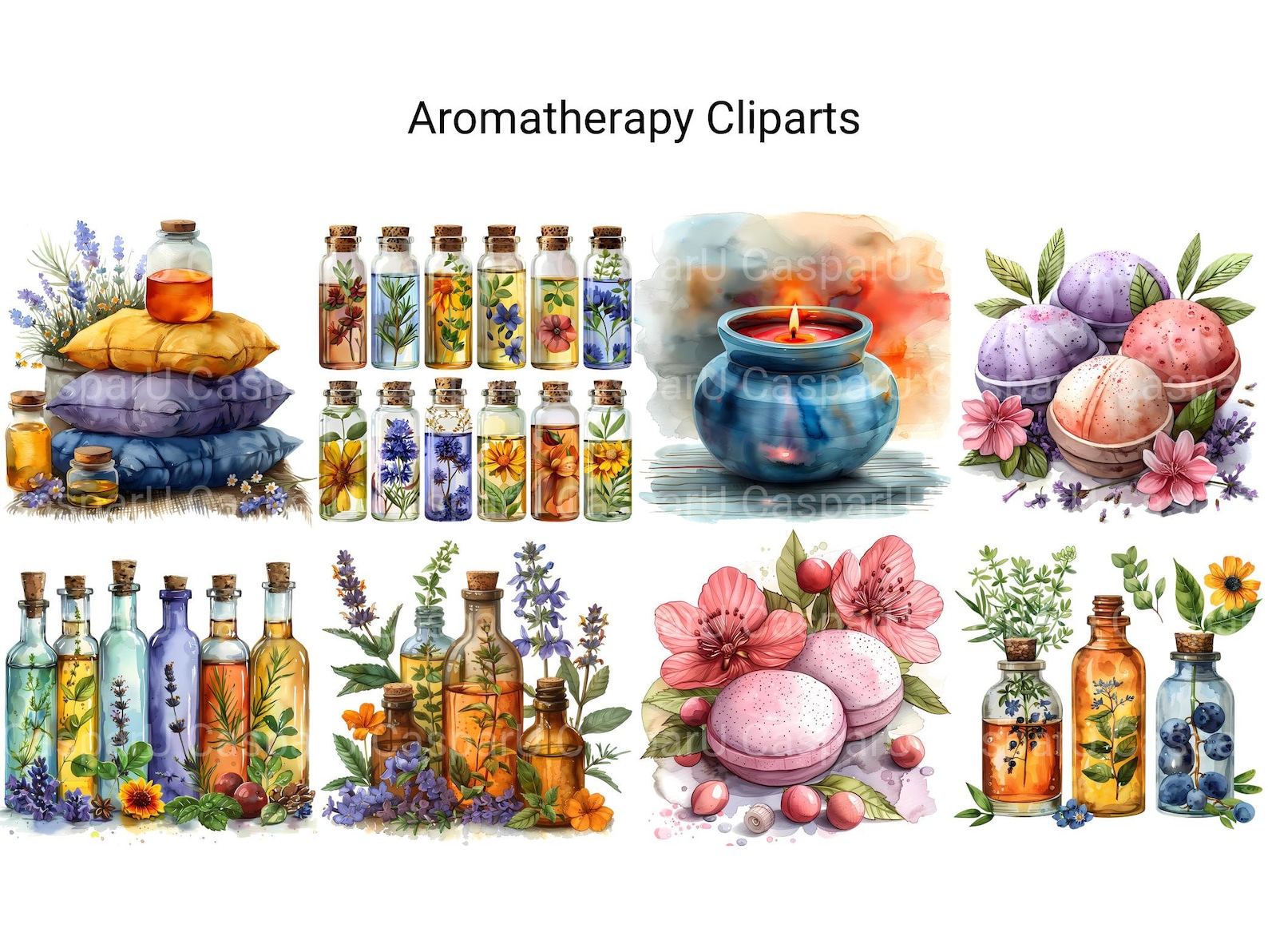 Aromatherapy Clipart Bundle - 72 Watercolor Hobby and Craft Pngs ...