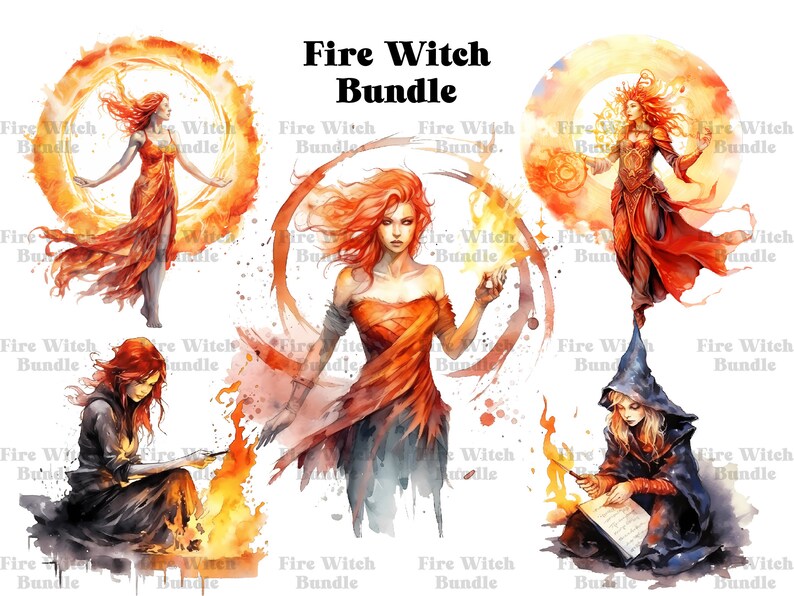 Fire Witch Clipart Big Bundle 49 Fire Witch Pngs Digital Download for ...