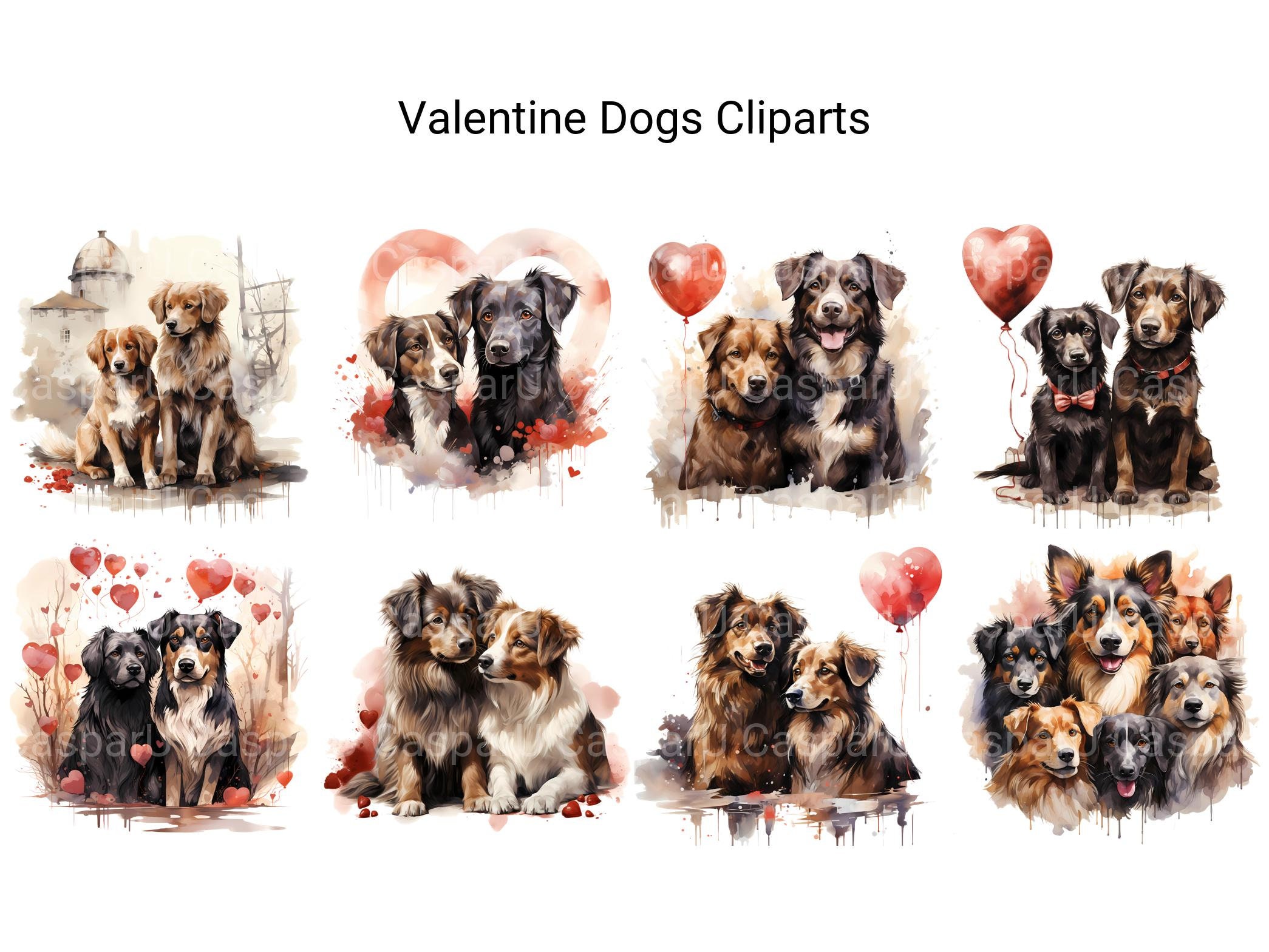 Valentine Dogs Clipart Bundle 84 Watercolor Pngs Digital Drawings ...