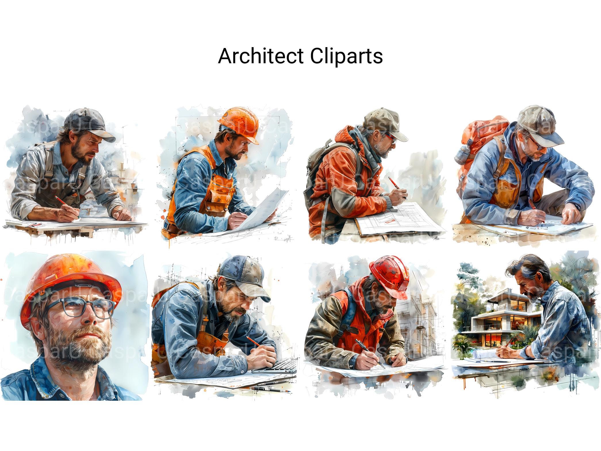 Architect Clipart Bundle - 63 Work Watercolor Pngs - Digital Drawings ...