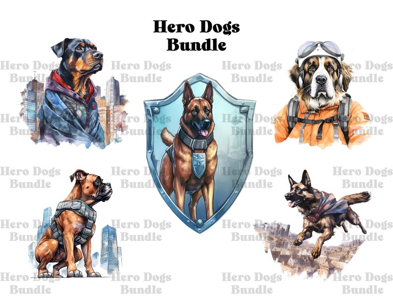 Hero Dog Clipart Bundle 16 Hero Dogs as Watercolor Pngs - Etsy