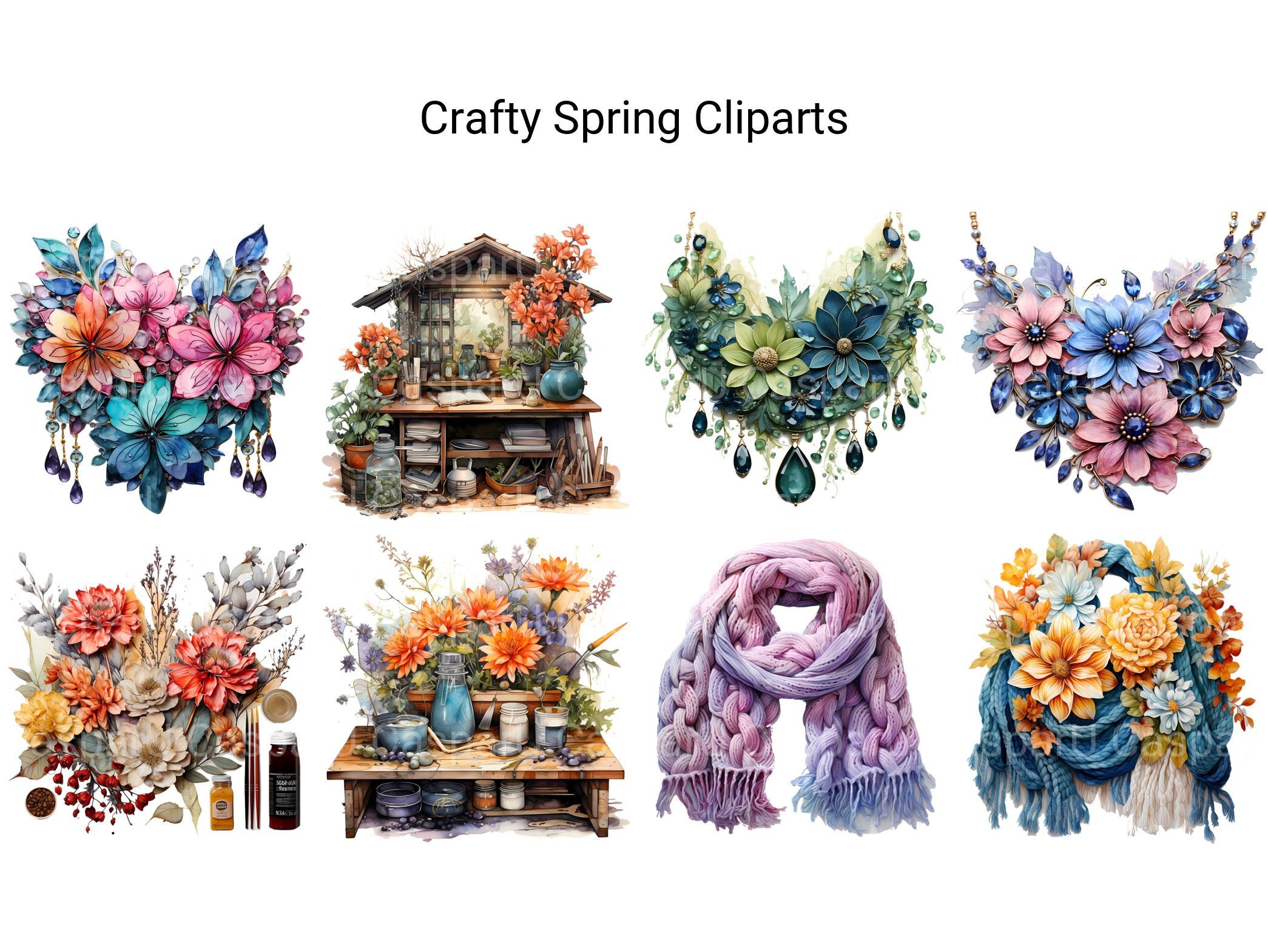 Crafty Spring Clipart Bundle 48 Watercolor Pngs Digital Drawings ...