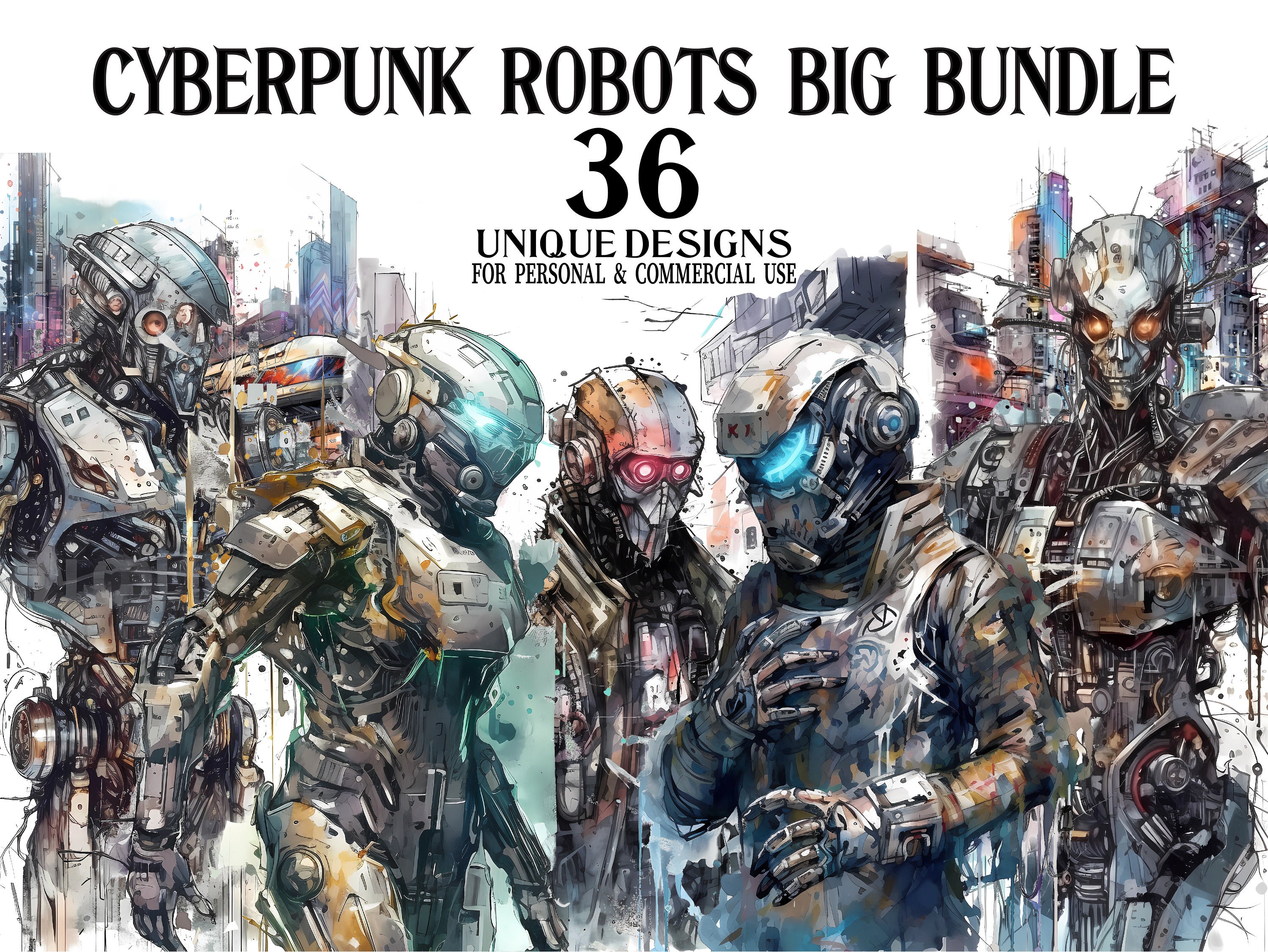 Cyberpunk Clipart Big Bundle 36 Cyberpunk Robot Pngs Cyborg Digital ...