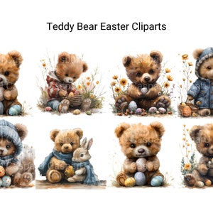 Teddy Bear Easter Clipart Bundle - 49 Watercolor Easter Pngs - Digital ...