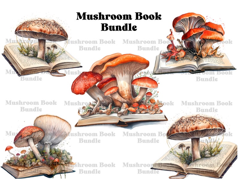 Mushroom Book Clipart Bundle 21 Watercolor Forest Mushroom - Etsy