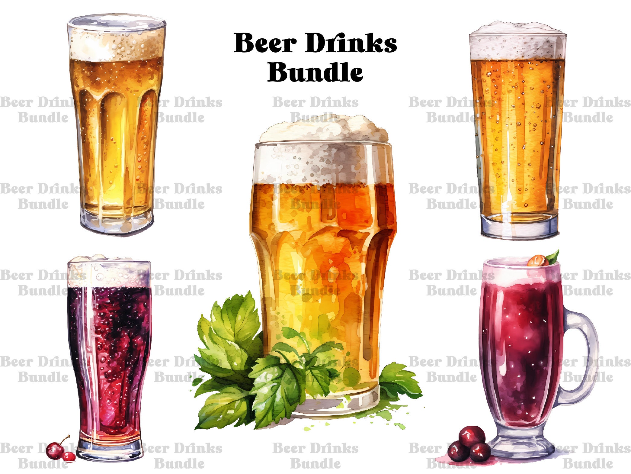 Beer Drink Clipart Bundle 37 Beers as Watercolor Pngs Clip - Etsy