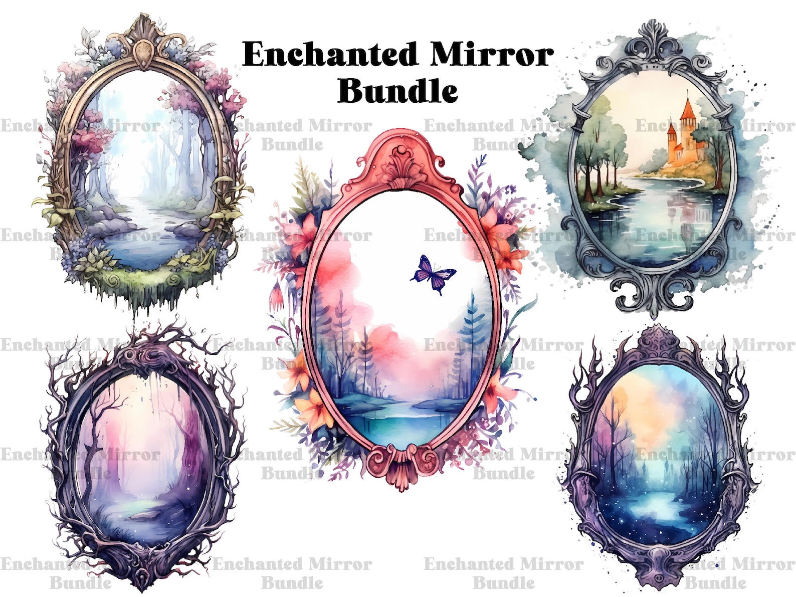 Enchanted Mirror Clipart Bundle - 35 Magic Mirrors PNG - Fantasy Clip ...