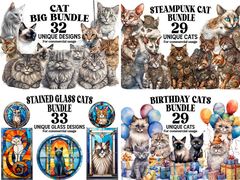 Cat Mega Bundle - 239 Cats and Kittens as Watercolor Pngs - Ultimate ...