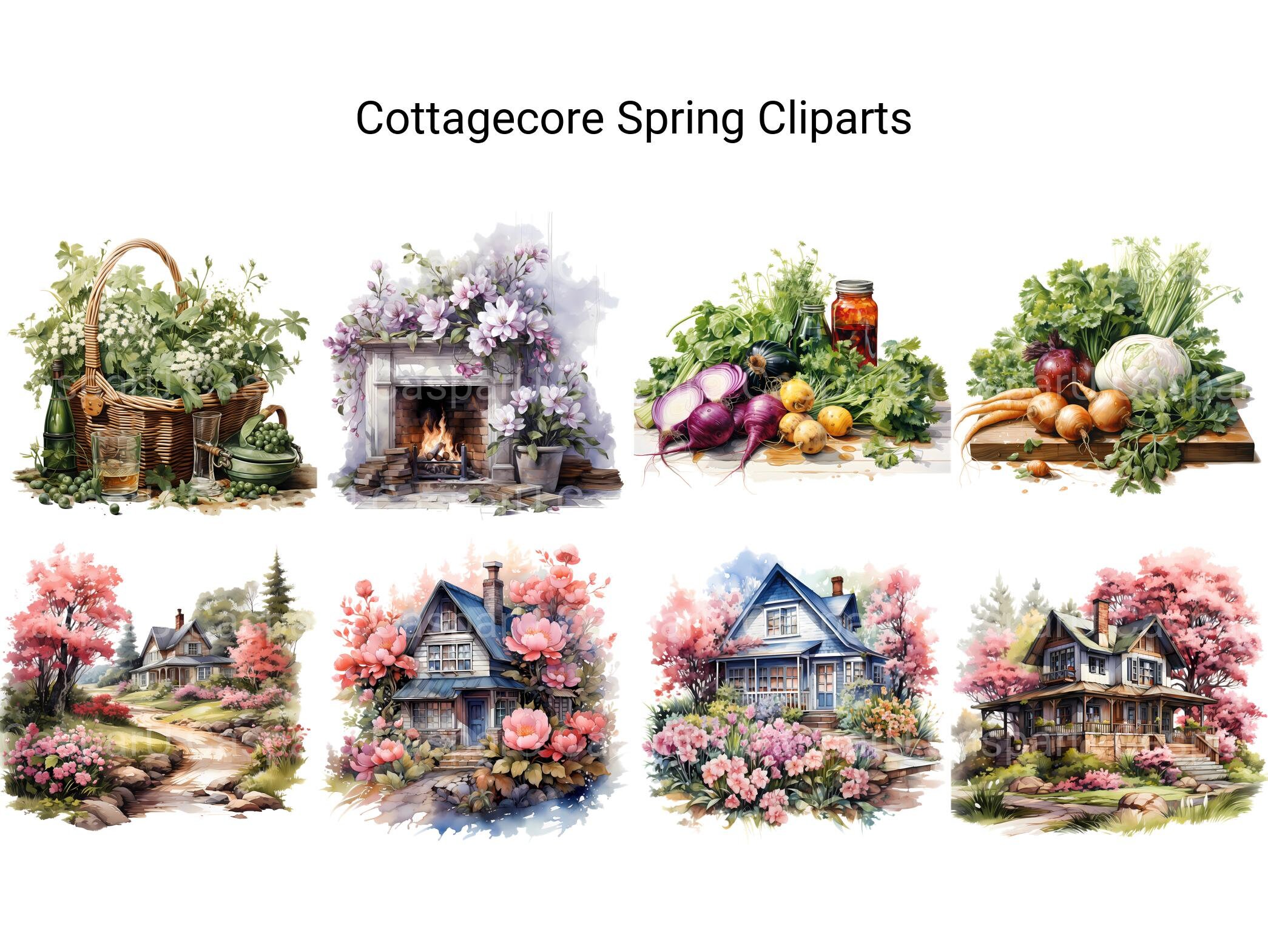 Cottagecore Spring Clipart Bundle 40 Watercolor Pngs Digital Drawings ...