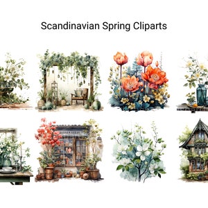 Scandinavian Spring Clipart Bundle - 46 Watercolor Pngs - Digital ...
