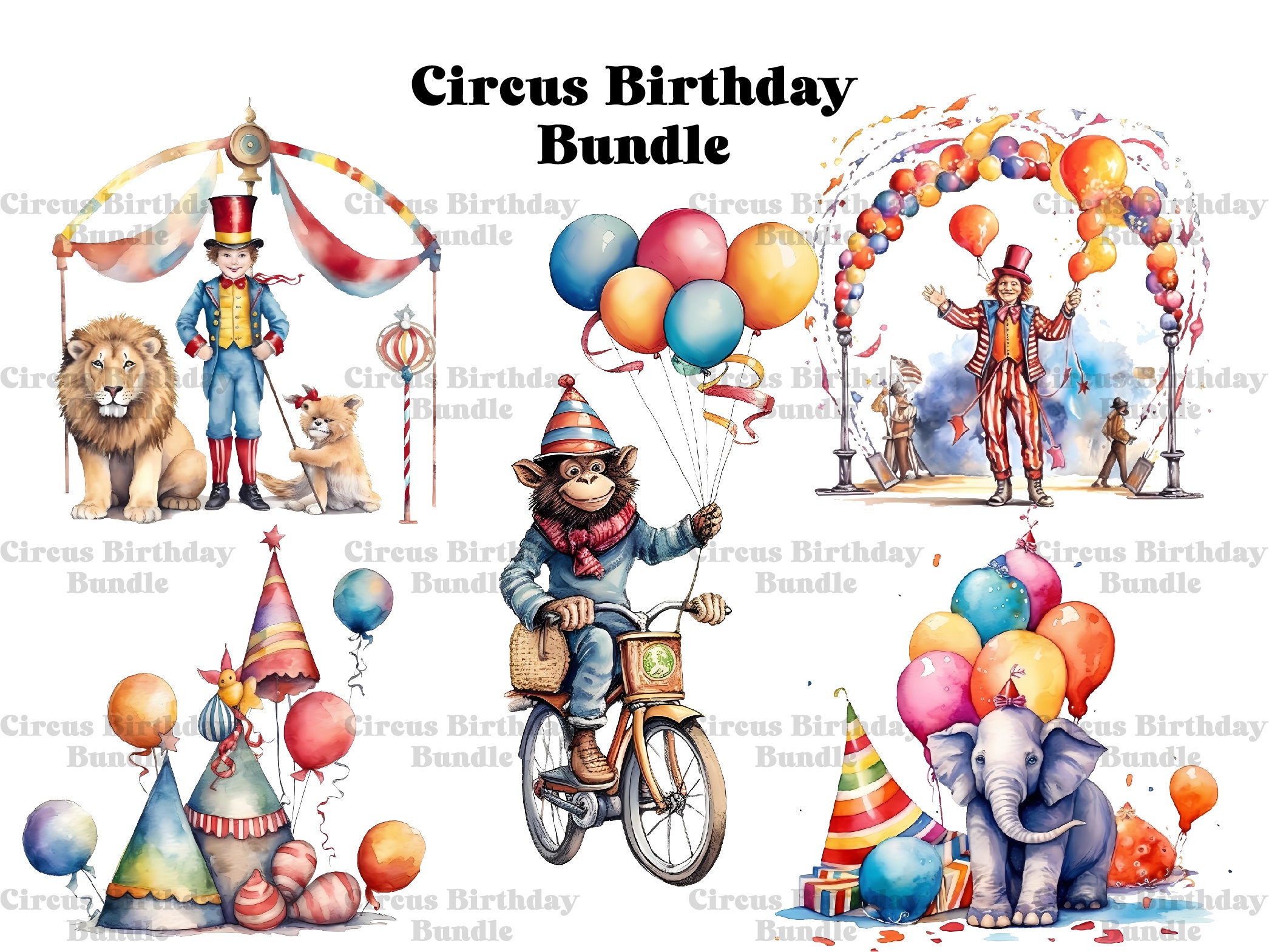 Circus Birthday Clipart Bundle - 34 Circus Birthday PNG - Clip Art ...