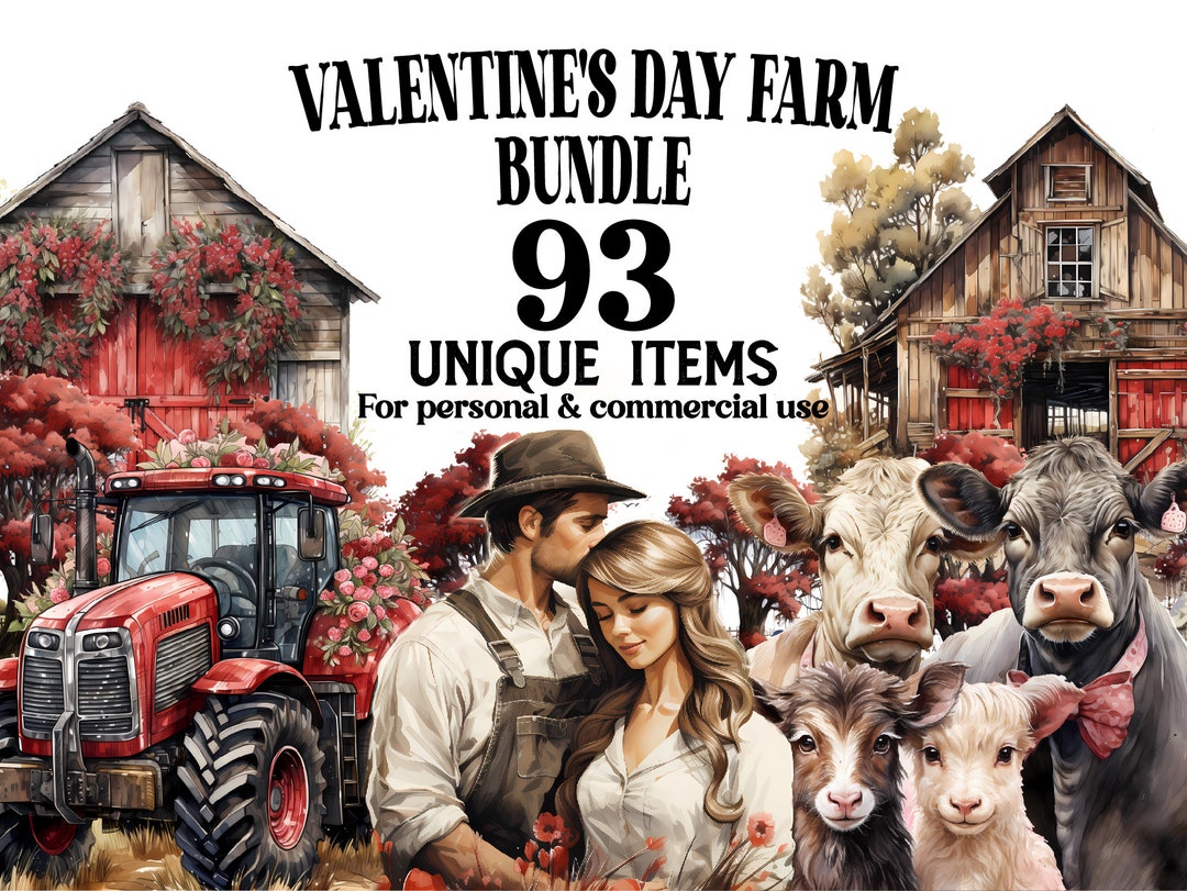 Valentines' Day Farm Clipart Bundle 93 Watercolor Pngs Digital Drawings ...