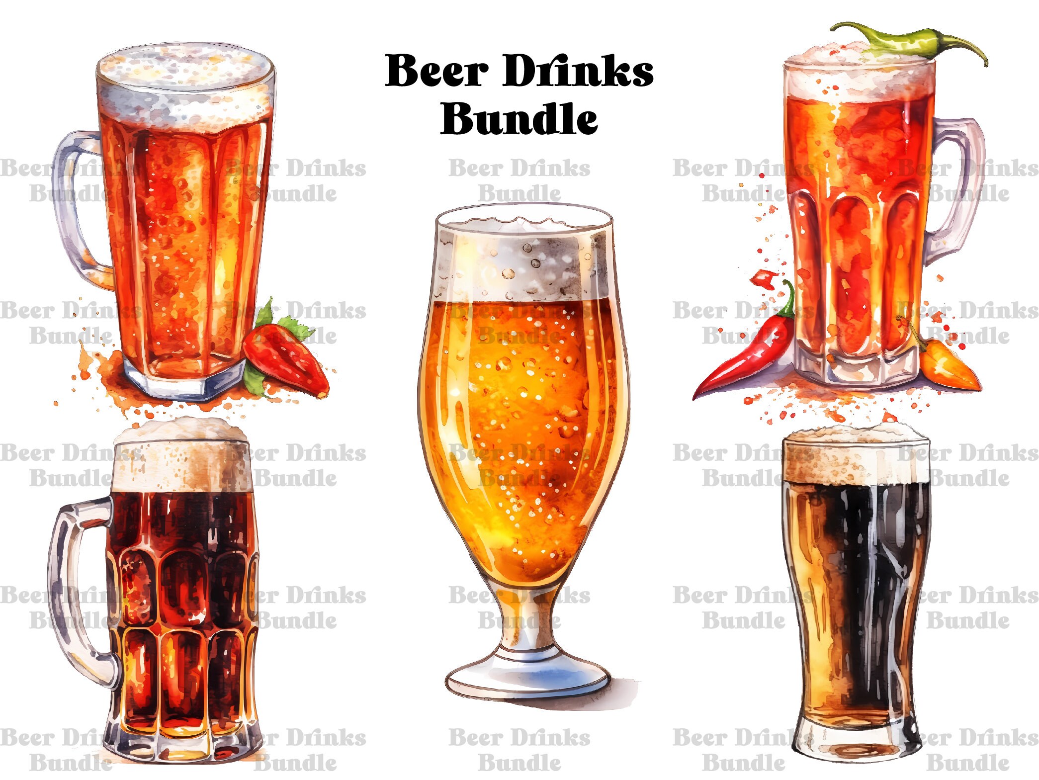 Beer Drink Clipart Bundle 37 Beers as Watercolor Pngs Clip Art ...