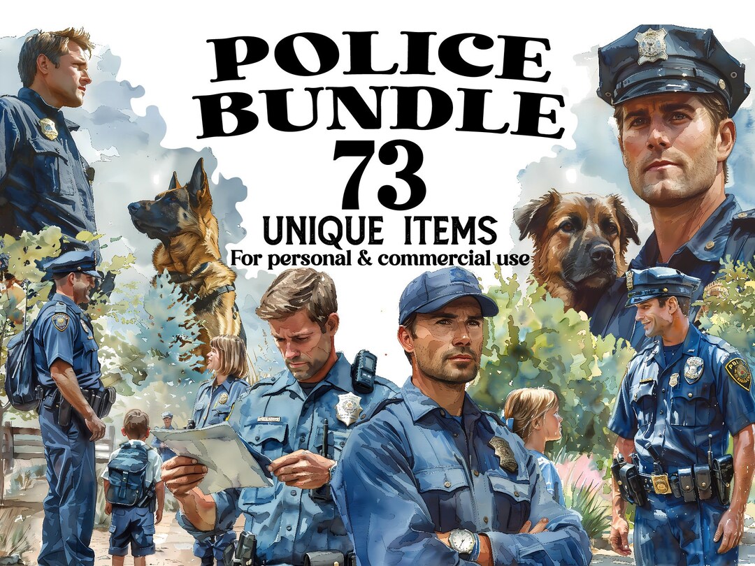 Police Clipart Bundle - 73 Work Watercolor Pngs - Digital Drawings ...