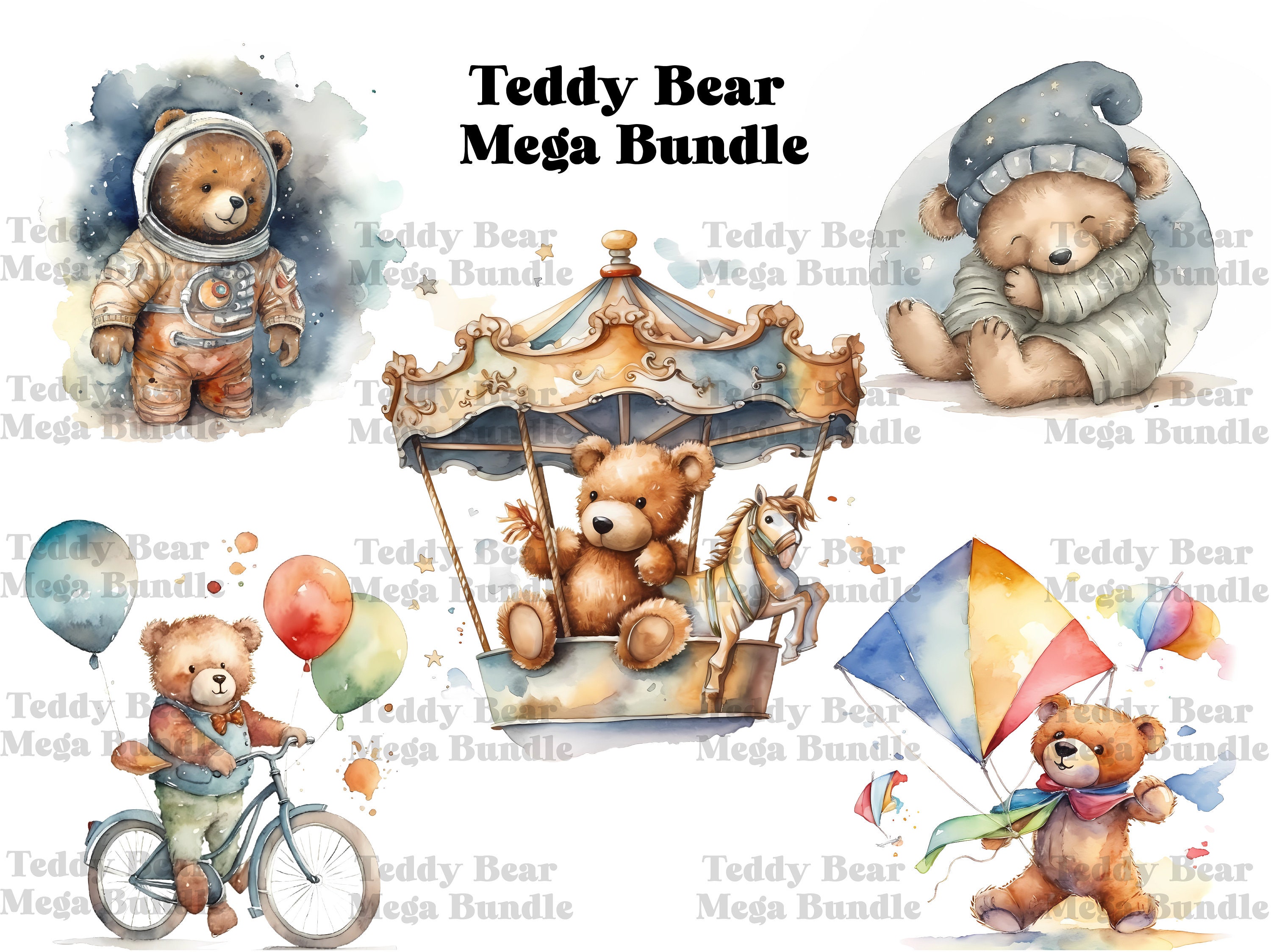 Teddy Baer Clipart Big Bundle 36 Watercolor Teddies as Pngs for Teddy ...